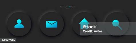 모바일 응용 프로그램에 대한 사용자 인터페이스 요소 집합으로 검정색과 파란색 요소로 표시됩니다 Neumorphism Ui Ux 스타일의 모바일 장치 버튼 3차원 형태에 대한