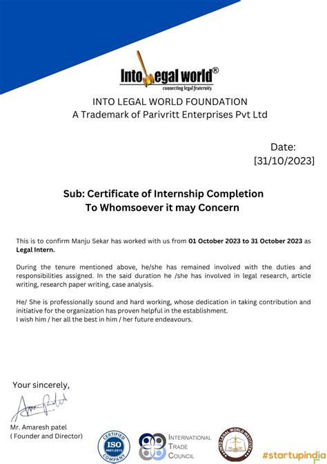 manju sekar on linkedin i am happy to share that i have completed my internship at into legal…