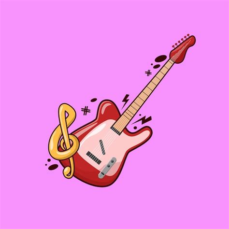 Premium Vector Electric Guitar With Music Notes Vector Illustration