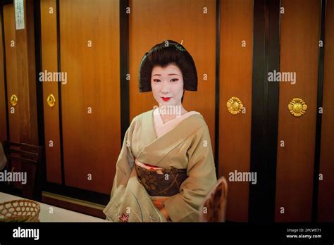 Geishas And Clients In Ochaya Tea House Geisha S Distric Of Kamishichiken Kyoto Kansai