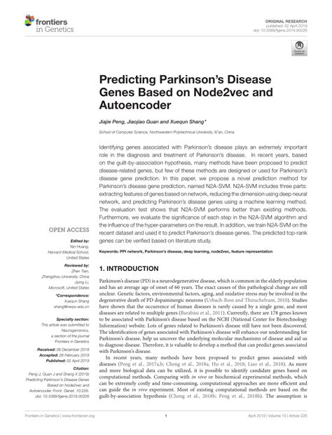 pdf predicting parkinson s disease genes based on node2vec and