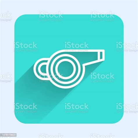 긴 그림자로 격리 된 흰색 선 휘파람 아이콘 심판 기호 피트니스 및 스포츠 표지판 녹색 정사각형 버튼입니다 벡터 3차원 형태에 대한 스톡 벡터 아트 및 기타 이미지 Istock