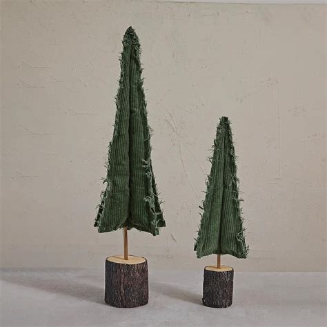 Creative Co Op Raw Edged Corduroy Tree With Wood Slice Base The Delft