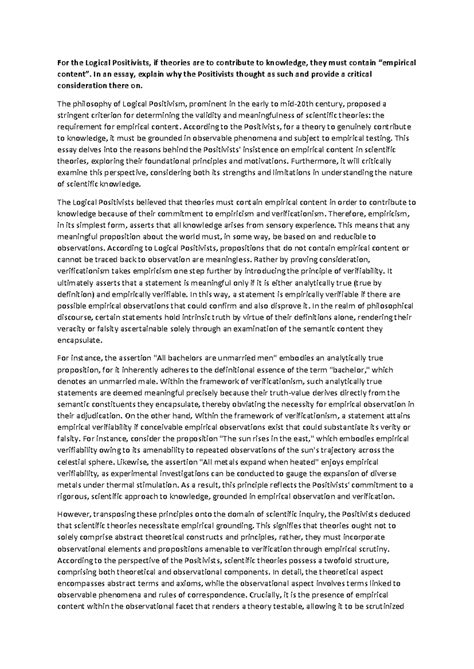 For The Logical Positivists In An Essay Explain Why The Positivists Thought As Such And