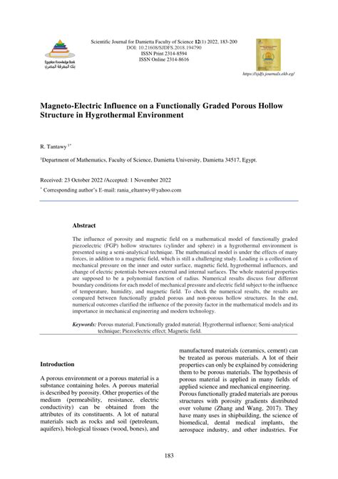 Pdf Magneto Electric Influence On A Functionally Graded Porous Hollow Structure In