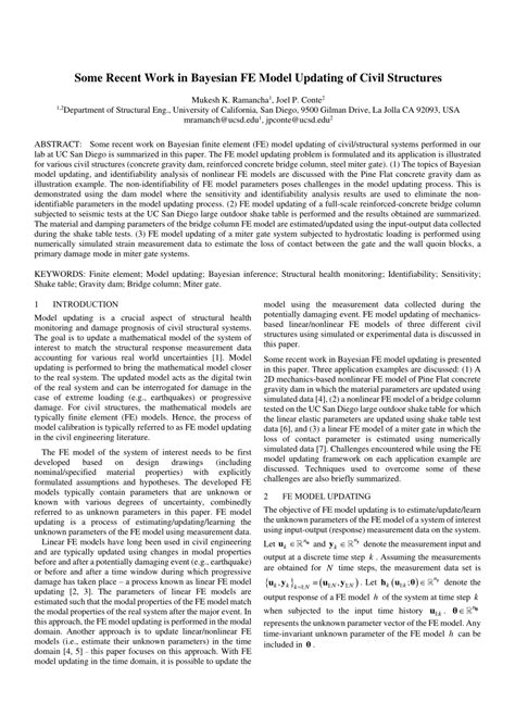 Pdf Some Recent Work In Bayesian Fe Model Updating Of Civil Structures