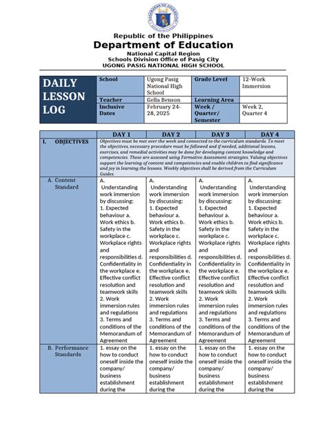 Work Immersion Dll Week 2 Pdf Learning Behavior Modification