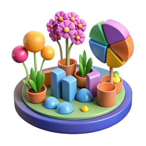 Colorful 3d Data Visualization Growth Charts And Plants 55139864 Png