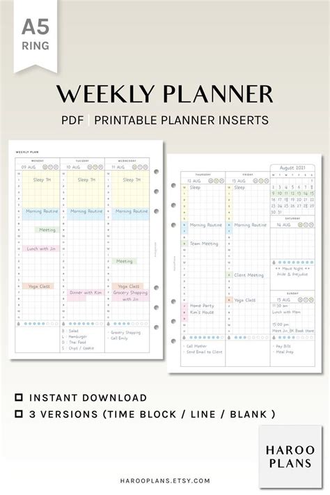 The Printable Weekly Planner Is Shown In Two Different Colors And Sizes