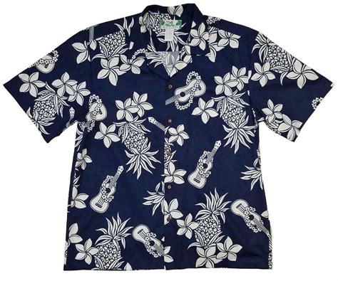 Navy Ukulele Hawaiian Shirt Custom Aloha Shirts