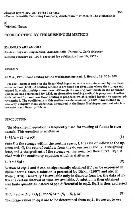 Pdf On The Muskingum Cunge Flood Routing Method