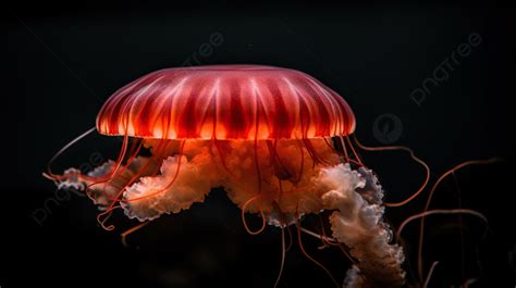 어둠 속의 해파리는 밝은 주황색을 띤다 붉은 해파리 고화질 사진 사진 해파리 배경 일러스트 및 사진 무료 다운로드