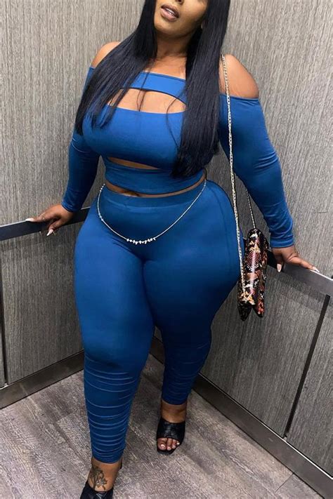 Pure Color Hollow Bandage Sexy Plus Size Two Piece Suit