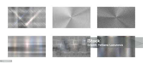 브러시드 메탈 강철 금속 질감 광택 크롬과 실버 금속 은빛 사실적인 벡터 배경 세트 Brushed Nickel에 대한 스톡 벡터 아트 및 기타 이미지 Brushed