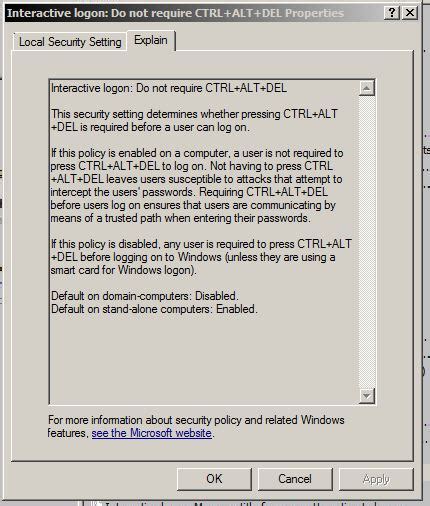 Enable CTRL ALT DEL Log In Windows Forums