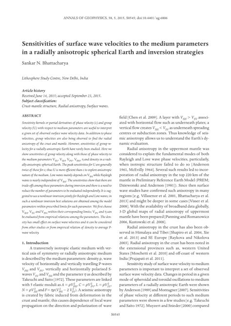 Pdf Sensitivities Of Surface Wave Velocities To The Medium Parameters