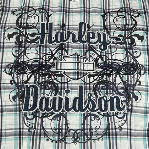 Harley Davidson Plaid Short Sleeve Embroidered Logo Depop