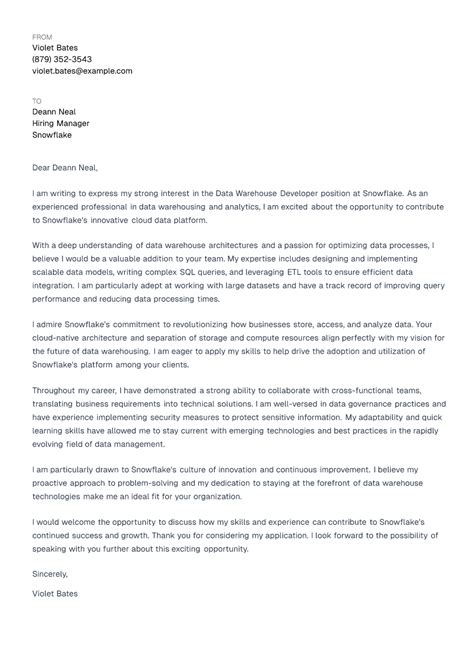 How To Write A Data Warehouse Developer Cover Letter With Example