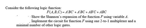 Solved Consider The Following Logic Function Fabc