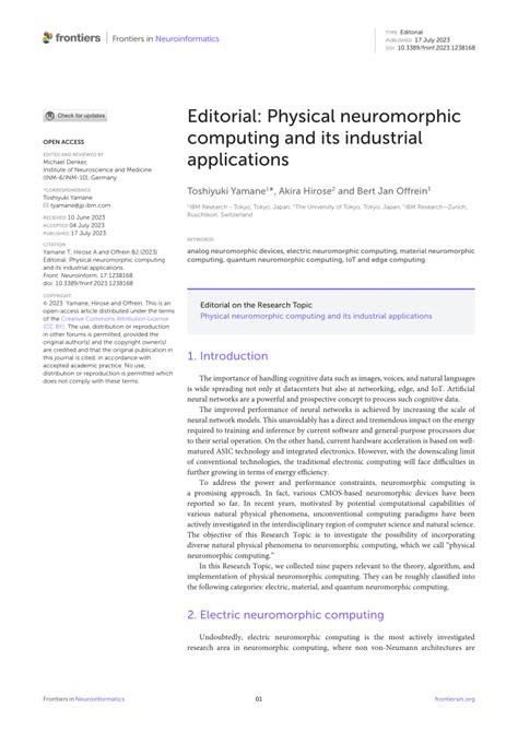 Pdf Editorial Physical Neuromorphic Computing And Its Industrial