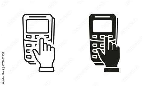 Enter Pin Code On Payment Terminal Line And Silhouette Icon Set Pos