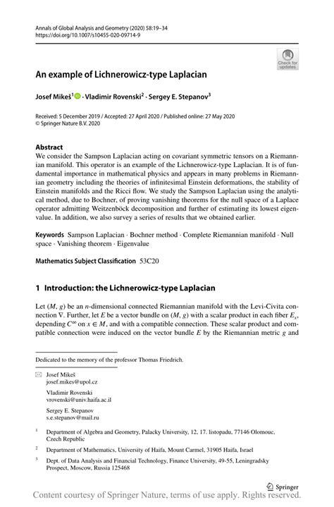 An Example Of Lichnerowicz Type Laplacian Request Pdf