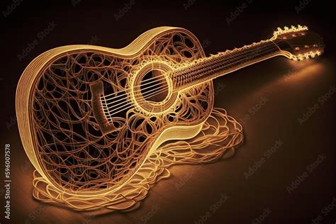 Rubber Band Forming The Shape Of A Guitar With Strings Made Of Light Concept Of Stretchability