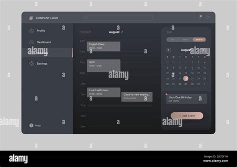 Generic And Fictional Web Or Tablet Application Interface For Calendar With Schedule Meetings In