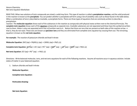 Net Ionic Equations Worksheet E