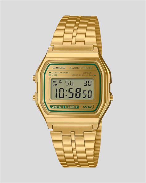 Shop Casio A158wegv 9a Watch In Gold Green Fast Shipping And Easy