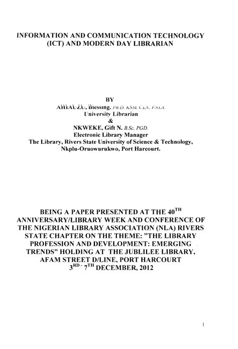 Pdf Information And Communication Technology Ict And Modern Day Librarian