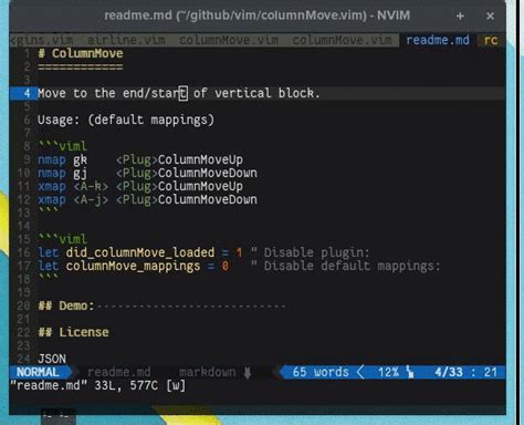 Github Romgrkcolumnmovevim Move Along The Vertical Axis