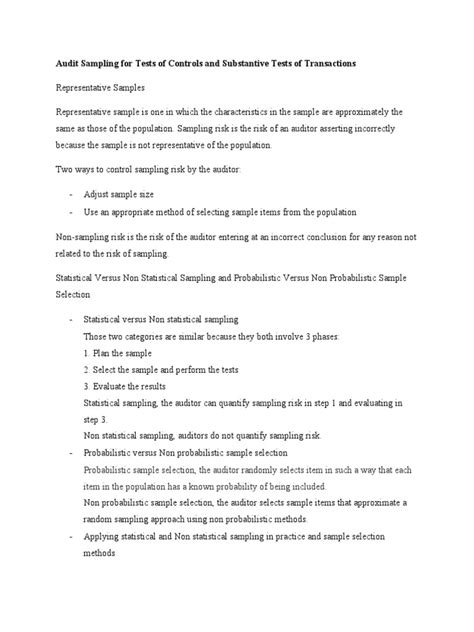 Audit Sampling For Tests Of Controls And Substantive Tests Of