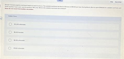 solved helpsave and exltbonnie company applies overhead based