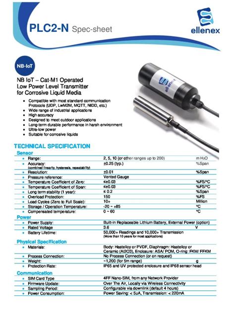 plc2 n ellenex nb iot cat m1 low power level transmitter for corrosive