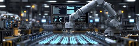 High Tech Robotic Assembly Line With Monitor Display Stock Illustration Illustration Of