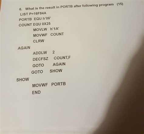 Solved 6 What Is The Result In Portb After Following