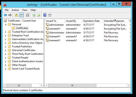 efs windows server 2012 dra data recovery agent account not able to