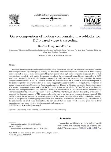 Pdf On Re Composition Of Motion Compensated Macroblocks For Dct Based