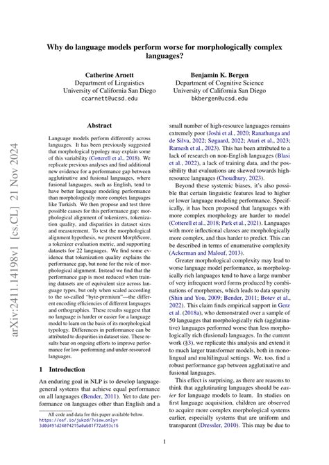 Pdf Why Do Language Models Perform Worse For Morphologically Complex