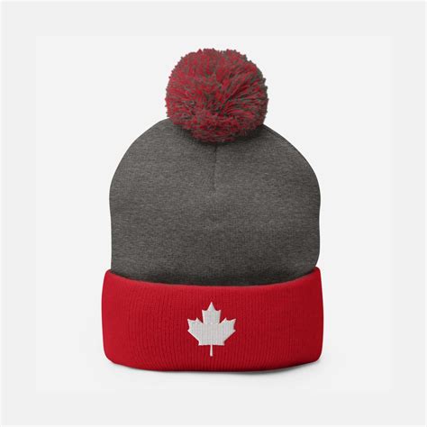 Canada Maple Leaf Pom Pom Toque Canadian Beanie Canada Winter Knit