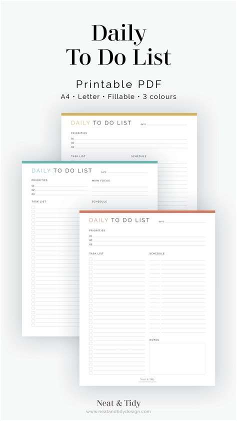 Daily To Do List 2 Layouts Fillable Printable Pdf Task Etsy