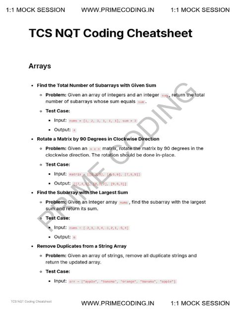 Tcs Nqt Coding Cheat Sheet Pdf