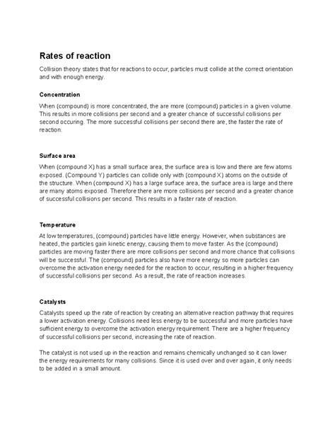 26 Reactivity Rates Of Reaction And Collision Theory Explained Studocu