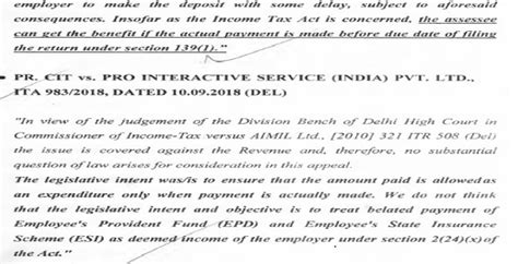 PF ESI Payment After Respective Statue Due Date But Before ITR Filing Allowable