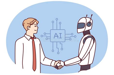 Man Shakes Hands With Robot As Sign Of Friendship Between Humans And Artificial Intelligence Ai