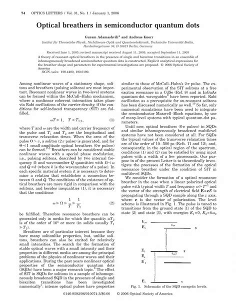 Pdf Optical Breathers In Semiconductor Quantum Dots Dokumentips