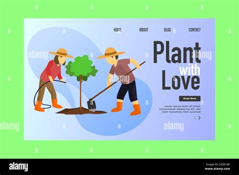 People Plant Tree Landing Page Men And Women Plant Tree Vector Illustration Stock Vector Image
