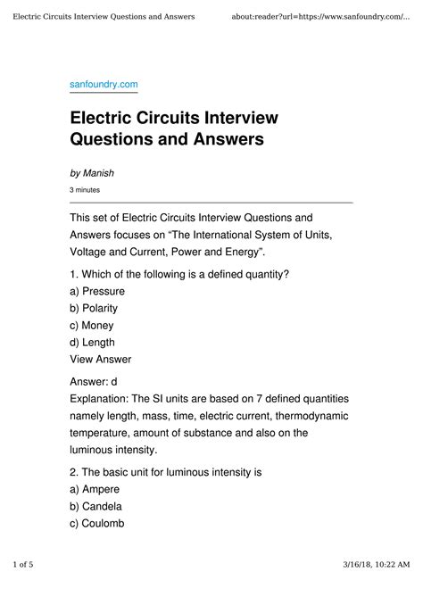 SOLUTION Electric Circuits Interview Questions Answers 1 Studypool