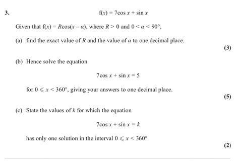 a level edexcel maths pure graphs of functions f x 7cos x sin x